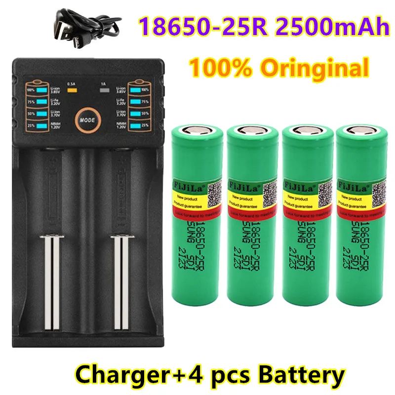 100% original novo 18650 2500mah bateria inr18650 25r 20a baterias de ...