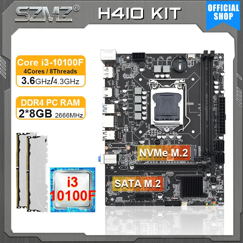 SZMZ H410 motherboard LGA 1200 Combo with i3 10100F 10 generation CPU ...
