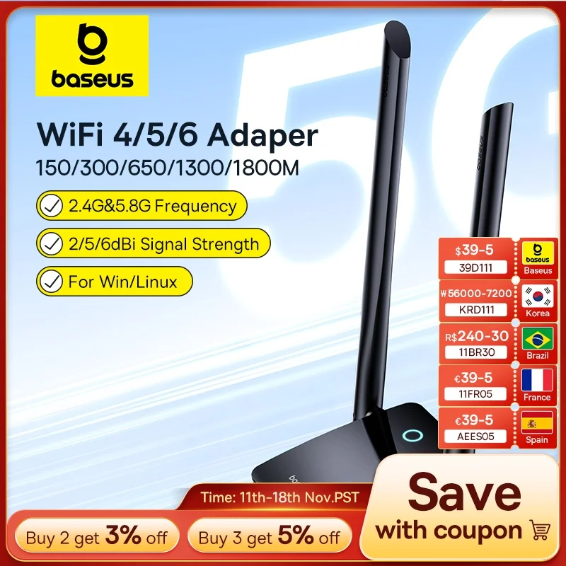Baseus-WiFi-USB-Adapter-Dual-Band-2-4G-5Ghz-WiFi-Dongle-1800Mbps-Wifi-6 ...