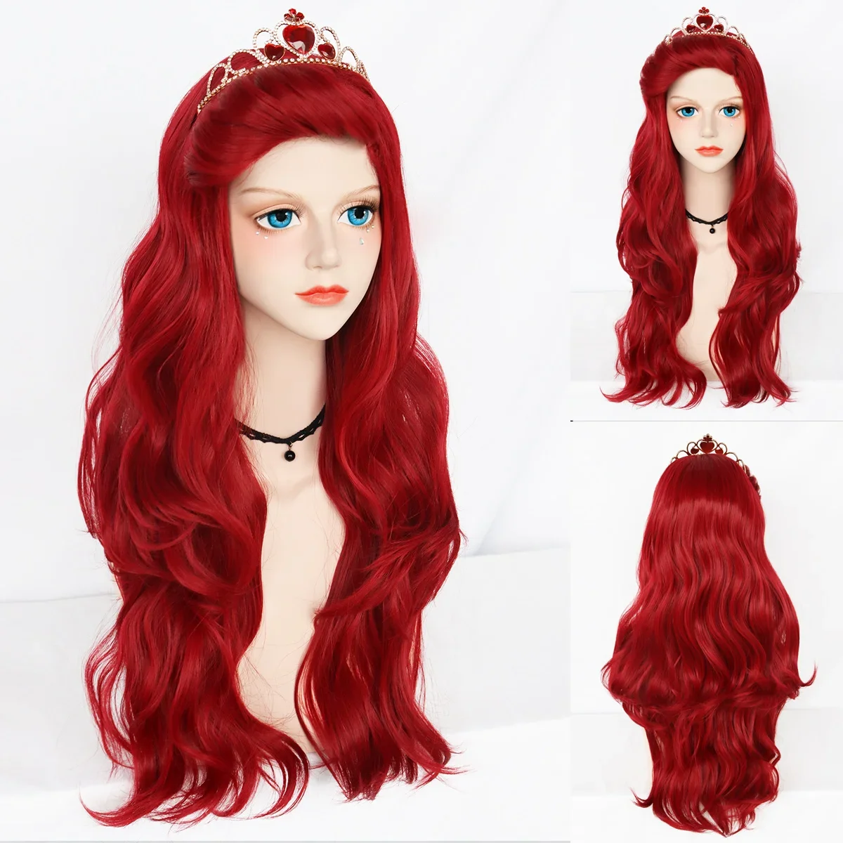Long Wavy Red Synthetic Cosplay Wig Princess Ariel Wig for Halloween ...