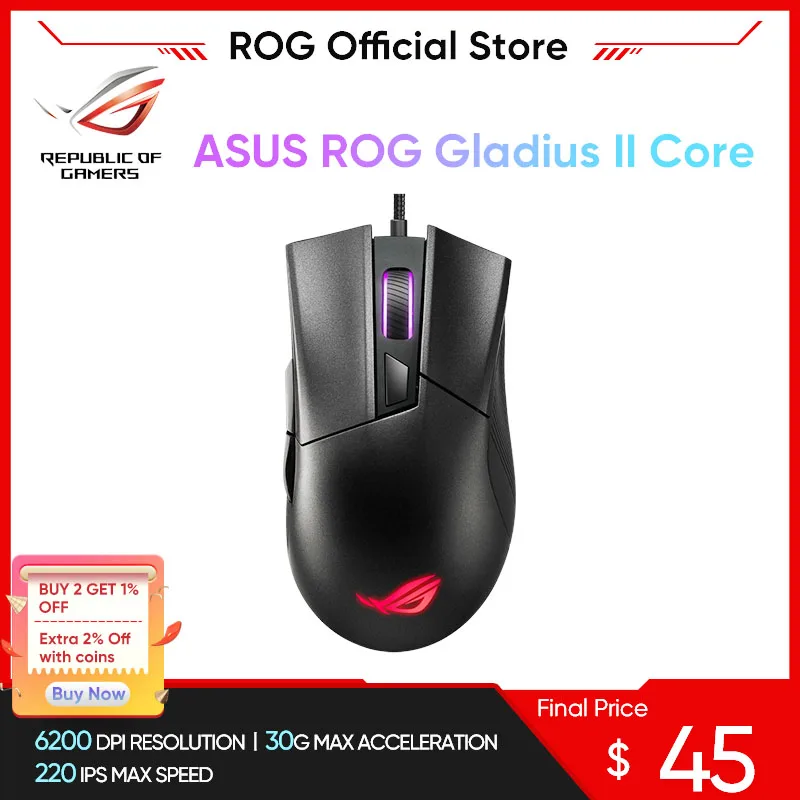 Asus-ROG-Gladius-II-Core-USB-Wired-Wireless-gaming-mouse-Ergonomic ...