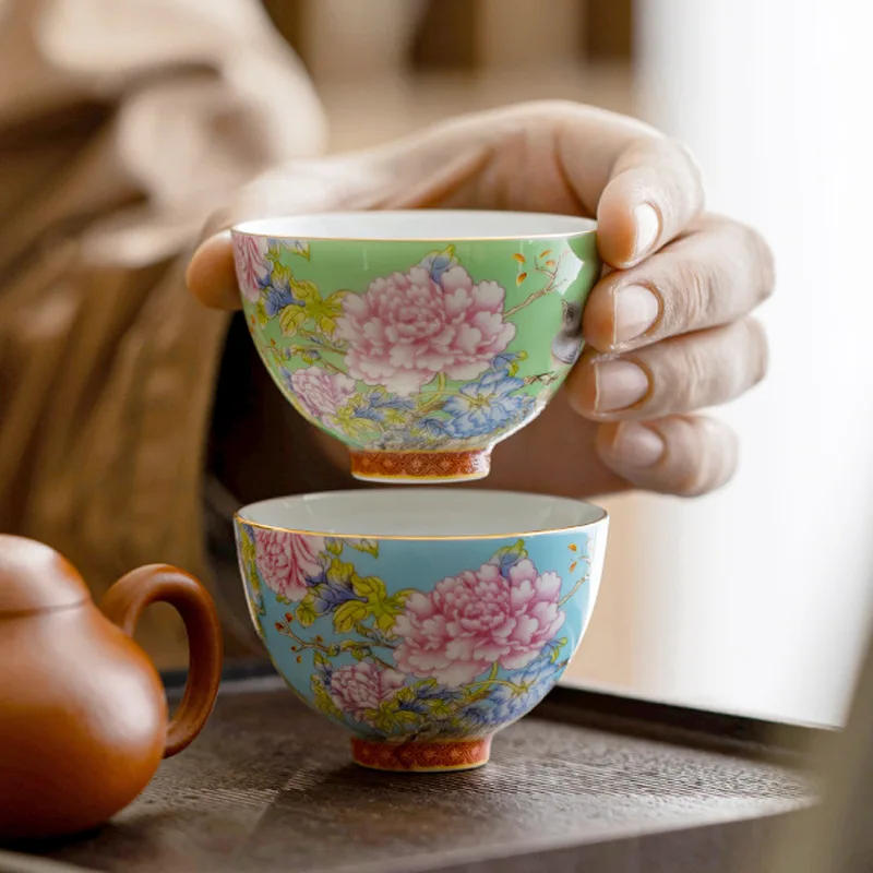 65ML Chinese Enamel Color Tea Cup Ceramic Peony Master Cup High-grade ...