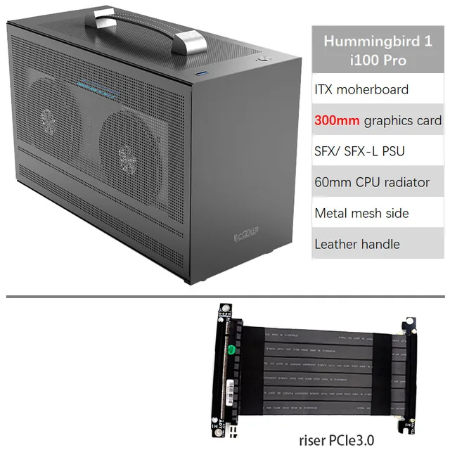 Pccooler 허밍버드 I100 프로 케이스, 300mm GPU C타입 휴대용 ITX DIY 데스크탑 미니 컴퓨터 섀시