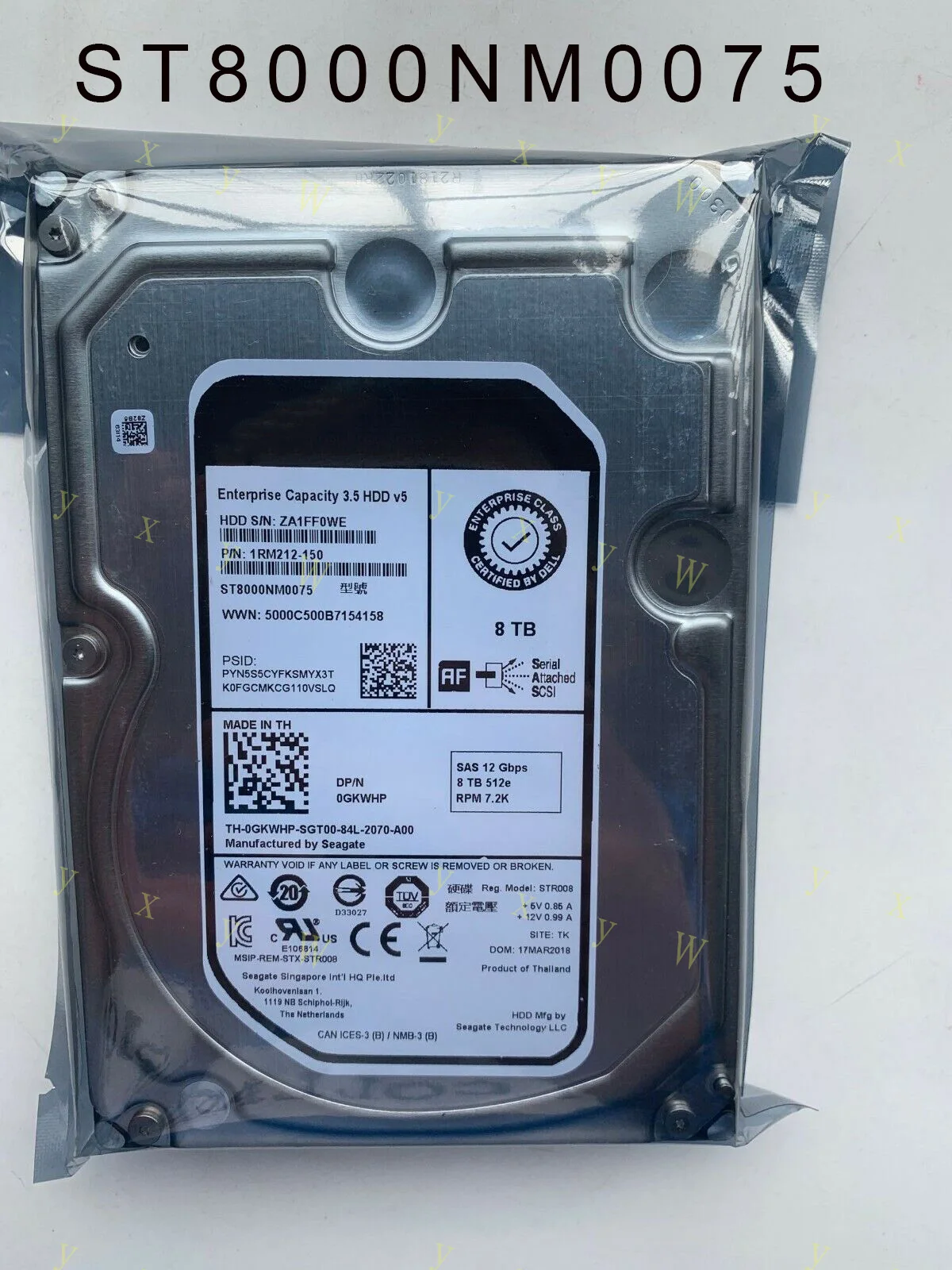 For Dell Gkwhp 0gkwhp St8000nm0075 8tb 7200rpm 256mb Sas 12gb/s 3.5 ...