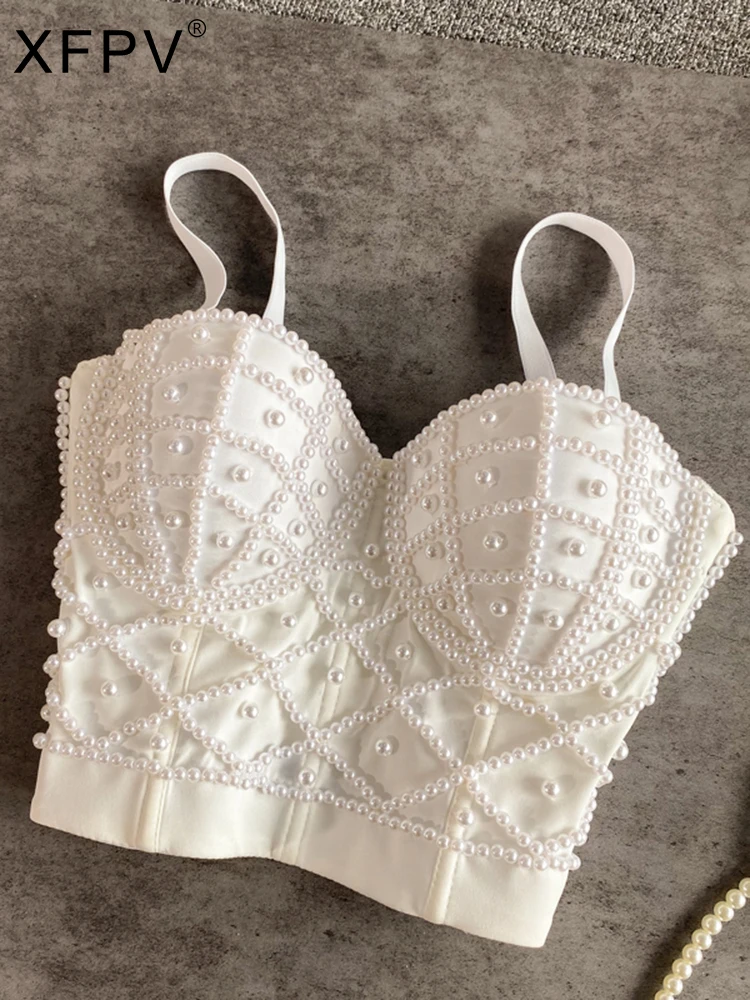 XFPV-Design-Argyle-Pearls-Beading-Strap-Solid-Outwear-Camisole-Women ...