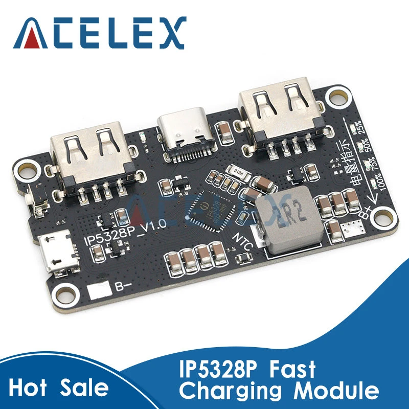 IP5328P Dual USB 18650 Battery Charger treasure Tpye c 3.7V to 5V 9V ...