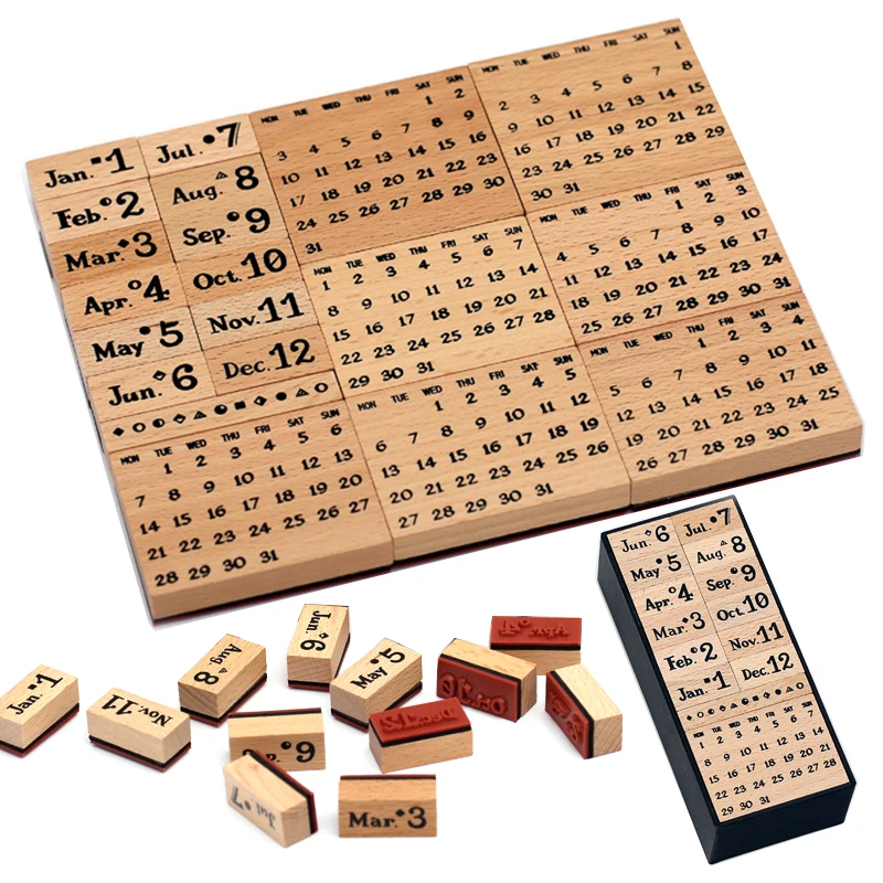 20Pcs/lot Wooden Ink Stamp Permanent Calendar Rubber Stamps ...