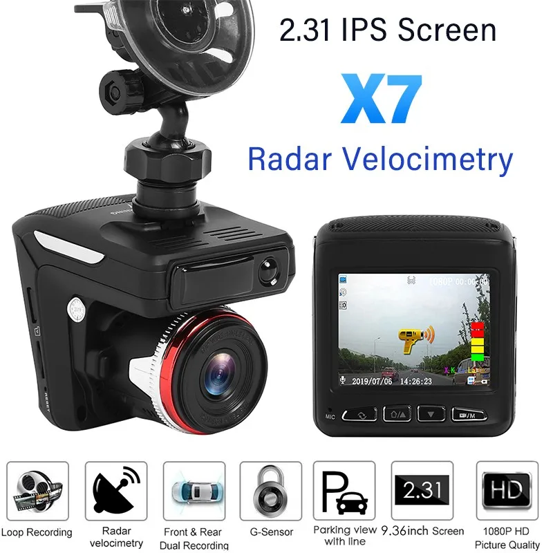 X7 2 em 1 carro dvr traço cam detector de radar 2.31 polegada ips ...