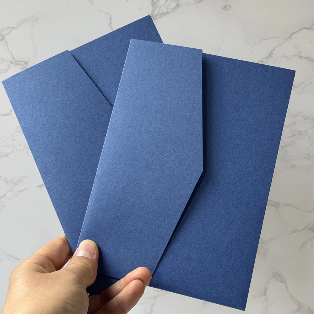 20PCS Blue Tri-Fold Invitation Pocket Covers – Blank DIY Wedding Card ...