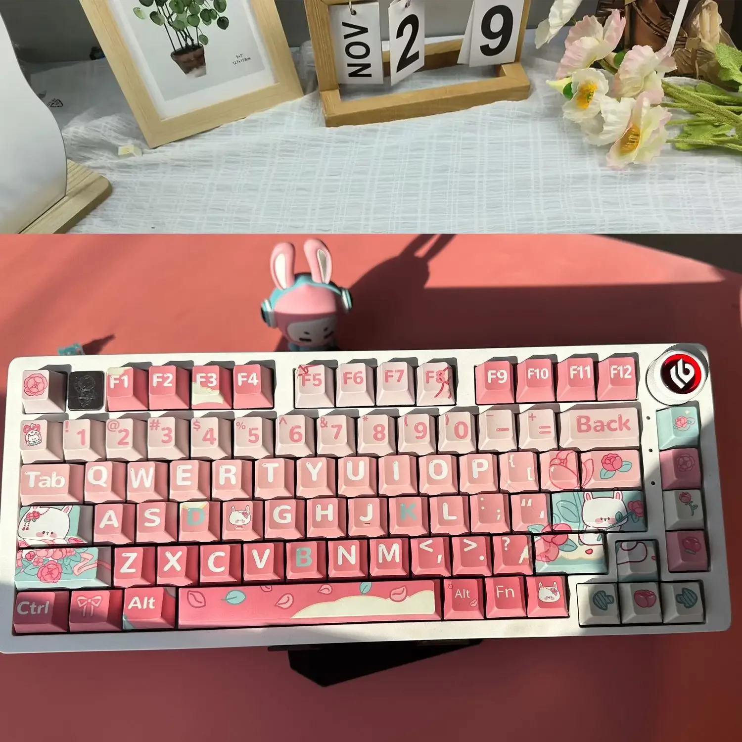 130Keys-Rose-Bunny-Keycaps-Cute-Pink-Pbt-Cherry-Oem-Xda-Moa-Mda-Girls ...