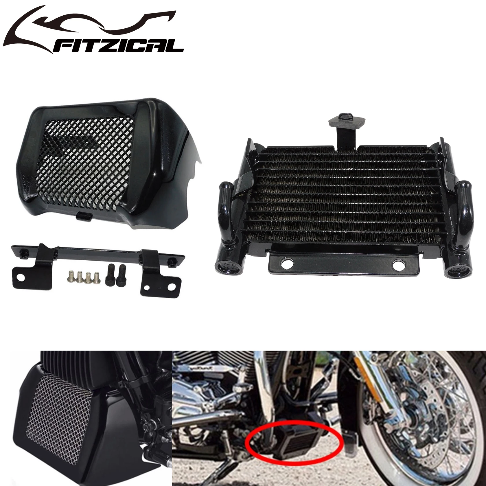 Motorcycle-Black-Oil-Cooler-Cover-Kit-With-Bracket-Repalcement-Radiator ...