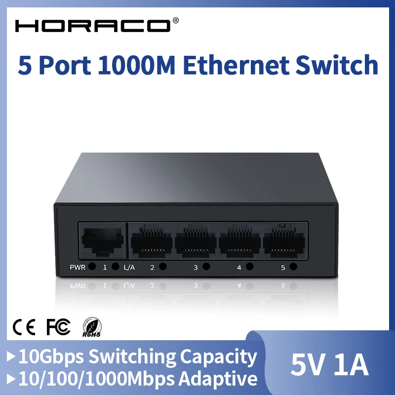 HORACO-5-Port-Gigabit-Ethernet-Switch-1000Mbps-Metal-Network-Fast ...