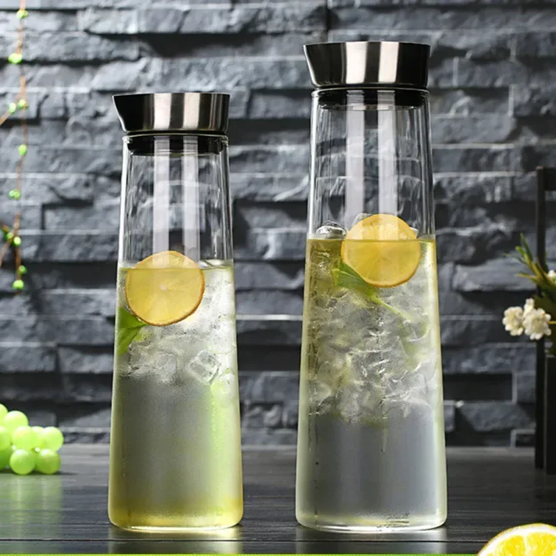 1L/1.5L Thickened Glass Water Bottle With Stainless Steel Lid Cold ...