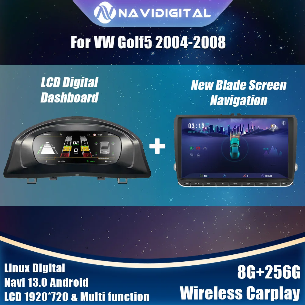 Navidigital Lcd Digital Dashboard Cluster For VW Golf 5 2004-2008 Years ...