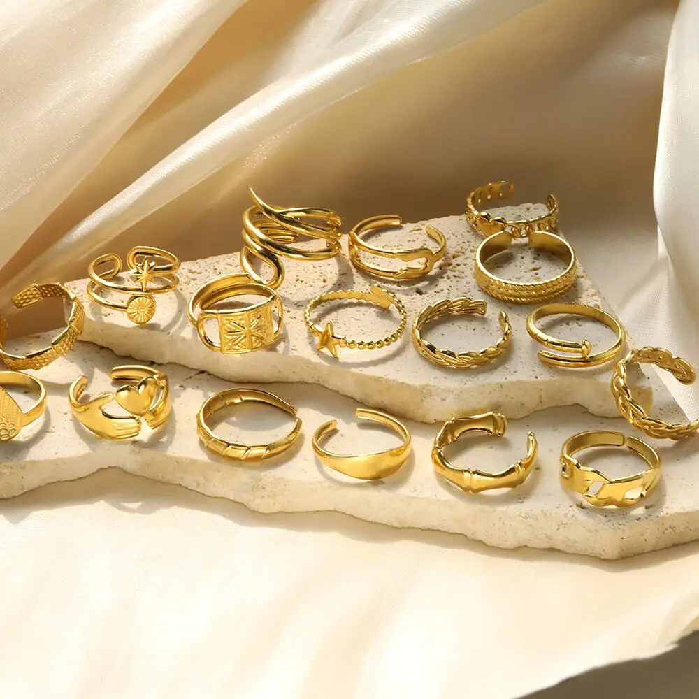 Bohemian-Love-Heart-Shape-Rings-Set-For-Women-Gold-Color-Stainless ...