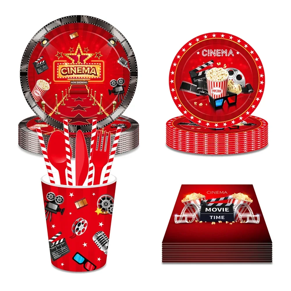 Now-Showing-Cinema-Hollywood-Popcorn-Party-Disposable-Tableware-Sets ...