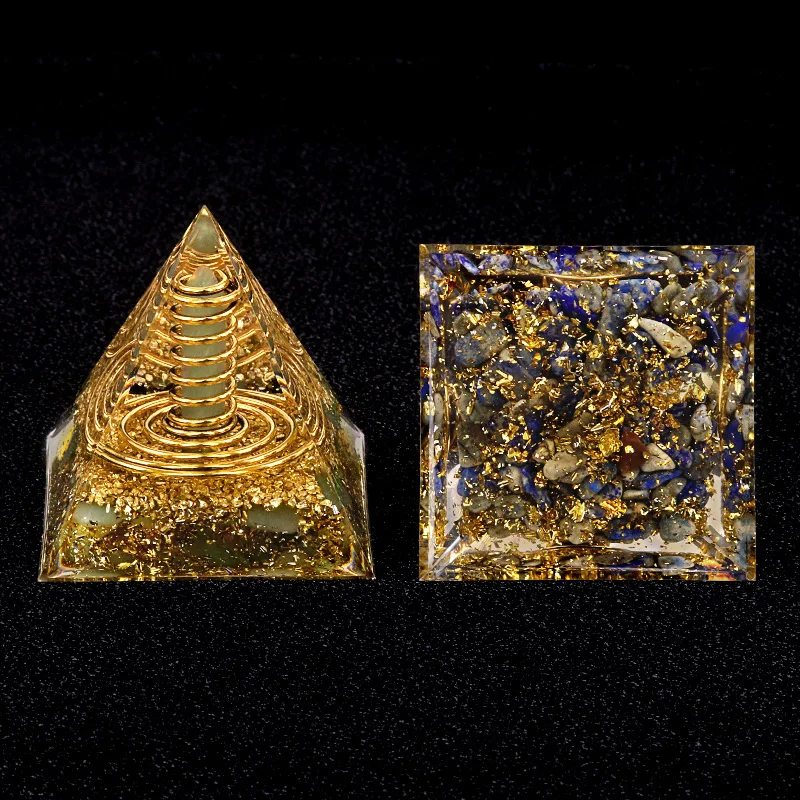 Crystal Stone Energy Pyramid Ornament Amethyst Gold Sandstone Healing ...