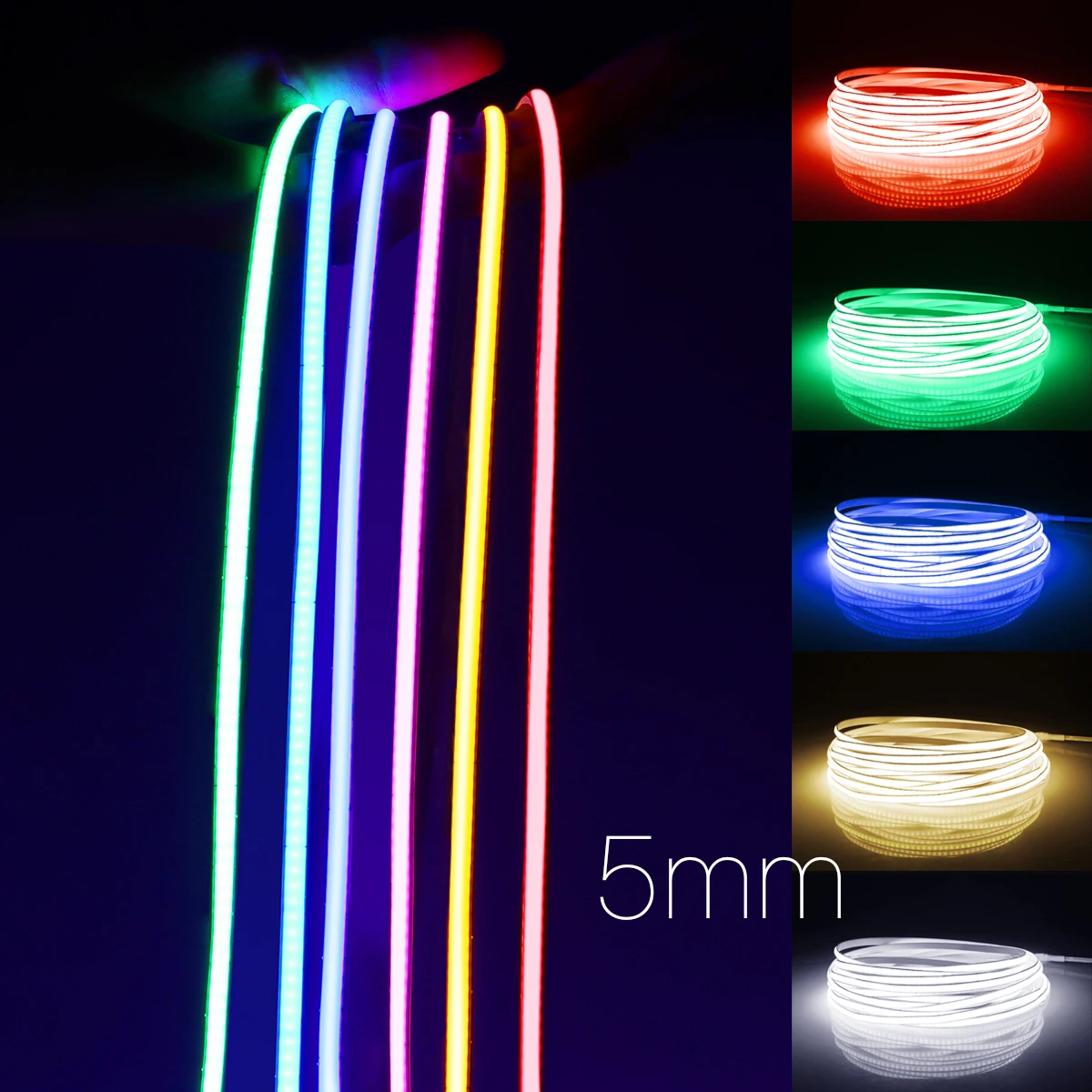 9-Colors-High-Bright-FOB-COB-LED-Decorative-Light-Strip-5MM-Super-Thin ...
