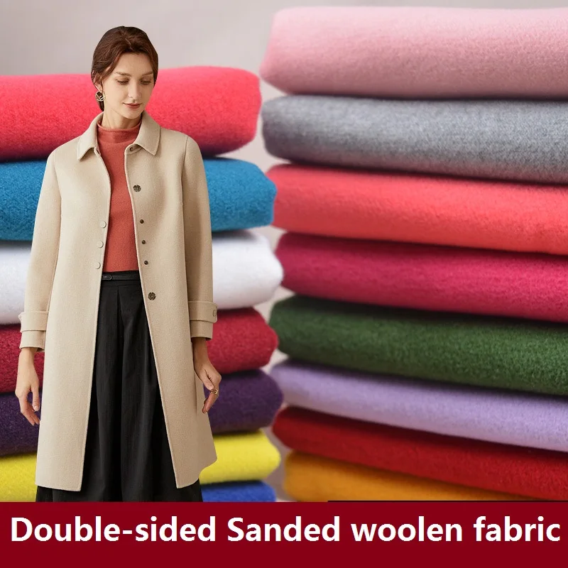 Double Sided Brushed Cashmere Woolen Fabric Solid Color Imitation Wool ...