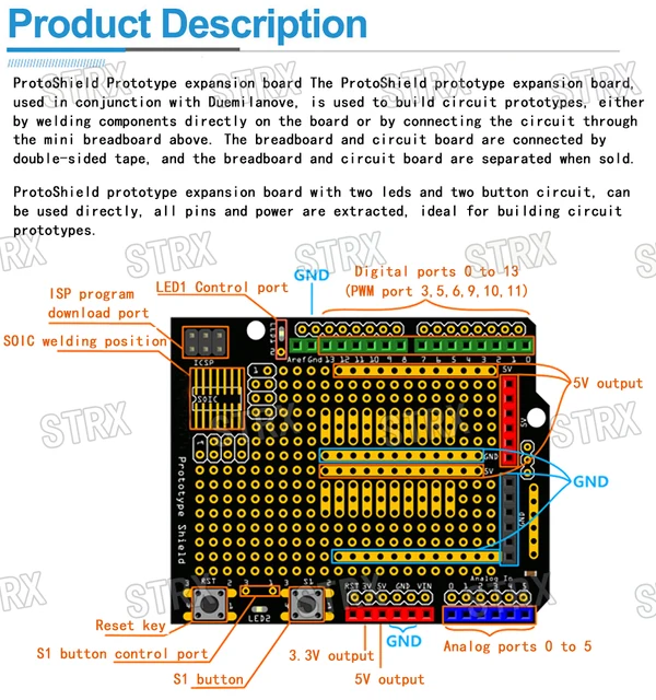 Arduino Uno Mini Arduino Prototype Shield V3 With Mini Breadboard ...