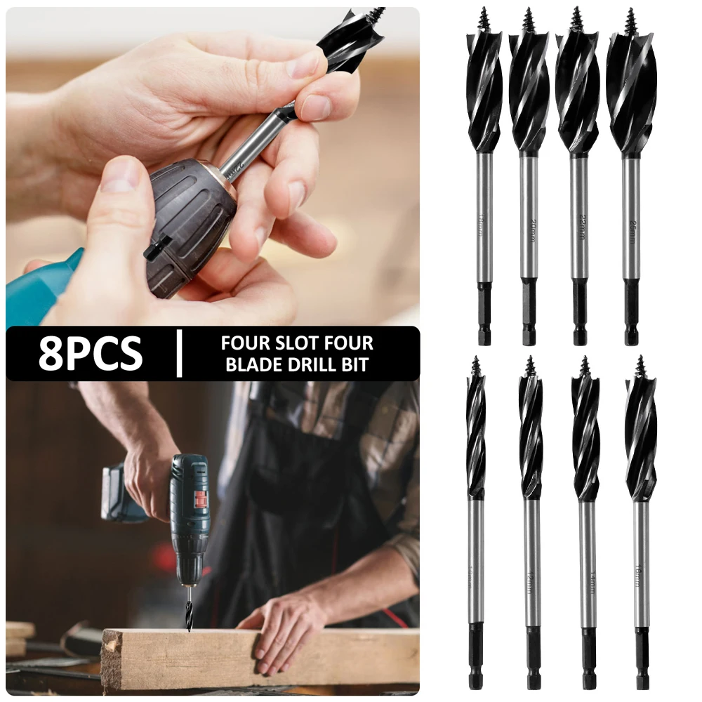 8Pcs Wood Twist Drill Bit Set Fast Cut Hex Shank Twist Drill Bit 4 ...