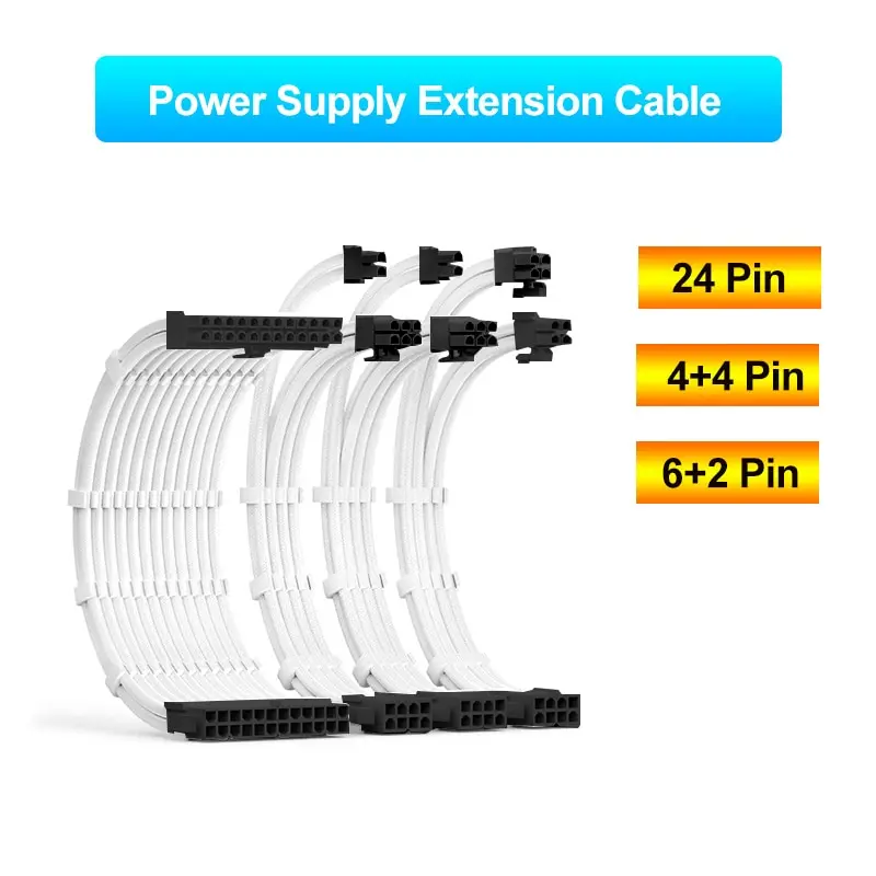 PSU-Extention-Set-Power-Supply-Extension-Cable-Sleeved-Cords-Flexible ...