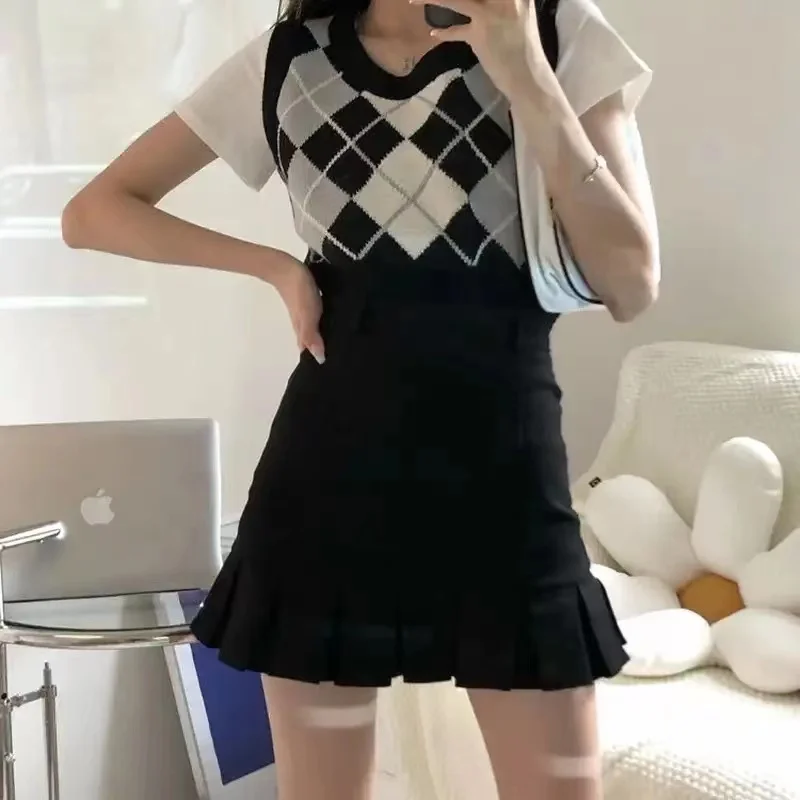 여성용 플리츠 미니 스커트 귀여운 캐주얼 프레피 스타일 하이 웨이스트 솔리드 A 라인 랩 짧은 스커트 여아용 패션