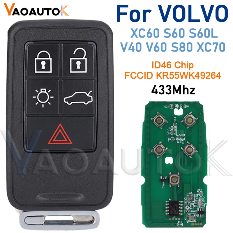 Half Smart Remote Key For Volvo XC60 S60 S60L V40 V60 S80 XC70 433Mhz ...