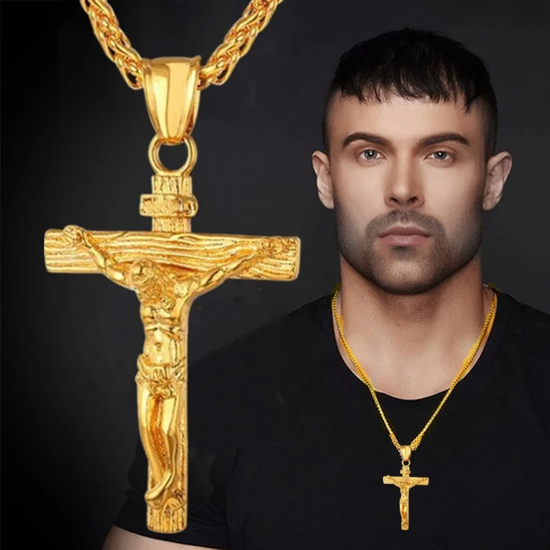 Colar-Cruz-de-Jesus-para-Homens-e-Mulheres-Pingente-Banhado-a-Ouro ...