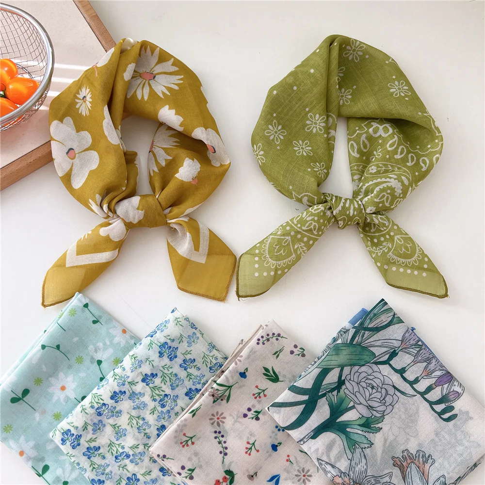 58cm Ladies Cotton Linen Handkerchief Neck Scarves Women Square Wraps ...