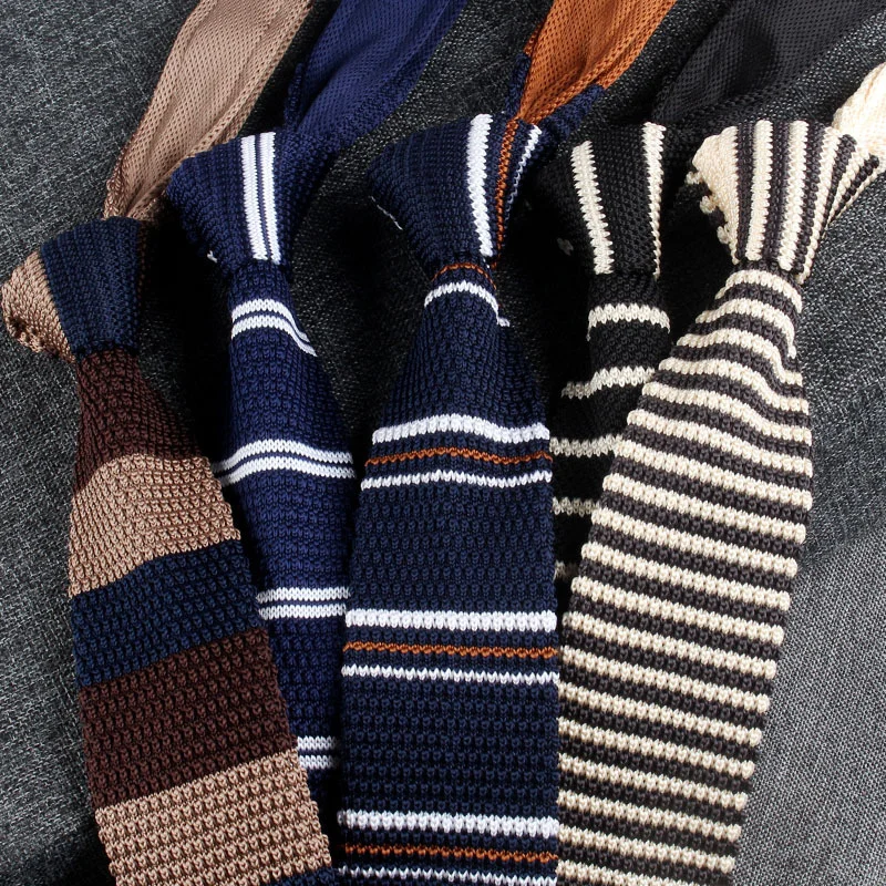 Handmade 7CM Knitted Wool Neckties Fashion British Casual Striped Ties ...