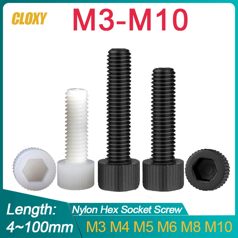 5~50pcs M3 M4 M5 M6 M8 M10 Black/ White Nylon Hexagon Hex Socket Head ...