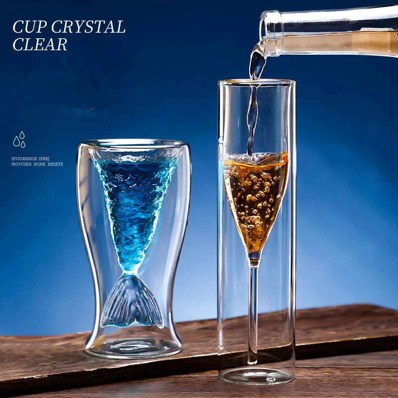 Creative Double Cocktail Glass Transparent Cup Beer Vodka Brandy Bar ...