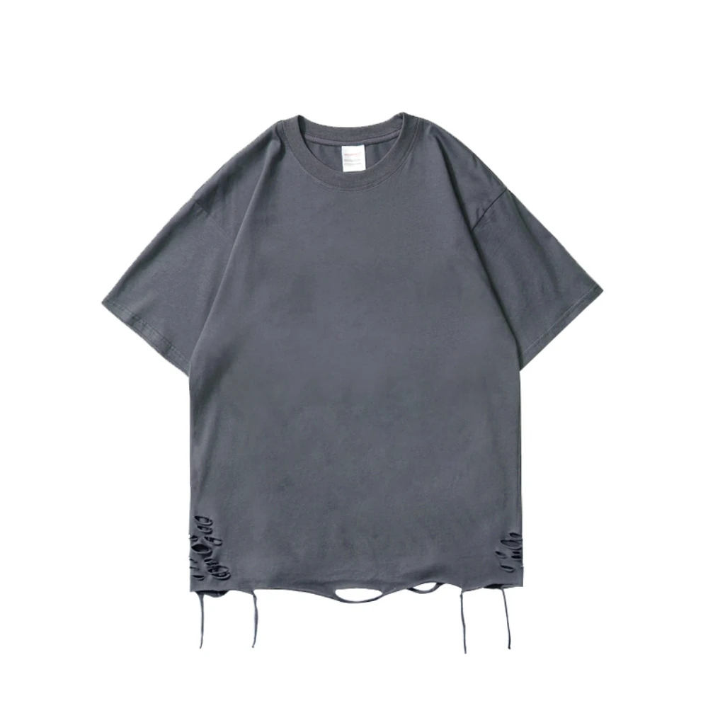 Ripped-Holes-Distressed-Frayed-Tees-Loose-Baggy-Grunge-Shirts-Black-T ...