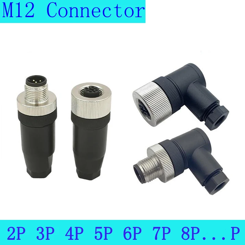 M12 Sensor Connector 4 5 8 Pin Aviation Male Female Straight/Curved ...