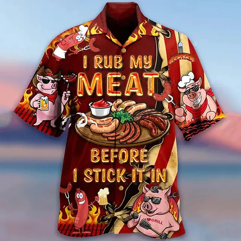 New-Men-s-Shirt-Hawaiian-Meat-Print-Male-Clothing-Fashion-Short-Sleeve ...