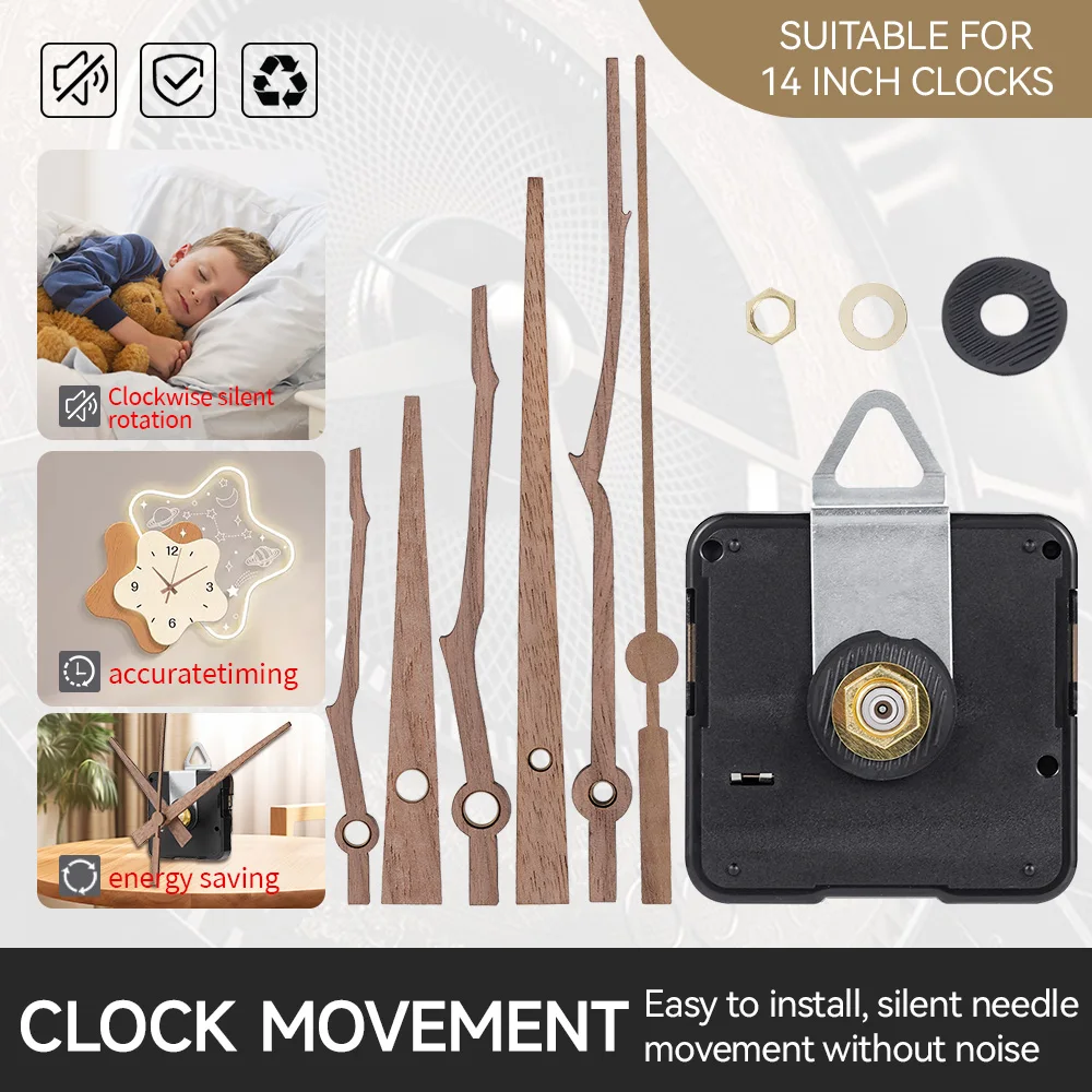 Quartz-DIY-Wall-Clock-Movement-Spindle-Mechanism-4-Style-Walnut-Wood ...
