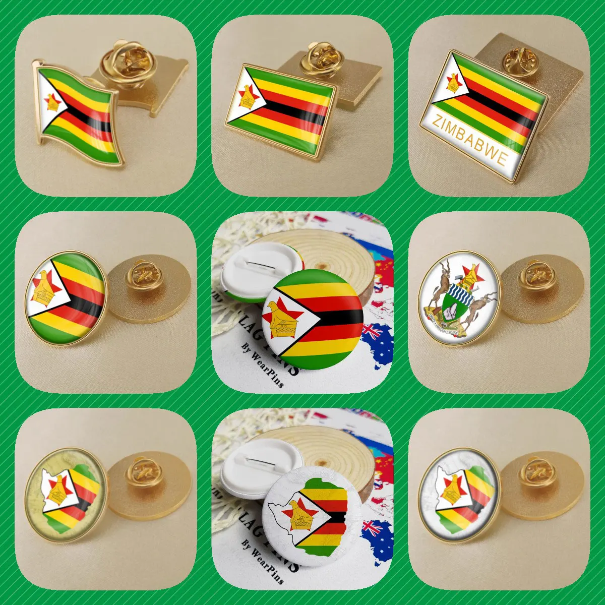 Zimbabwe-Zimbabwean-Flag-National-Emblem-National-Flower-Brooches ...