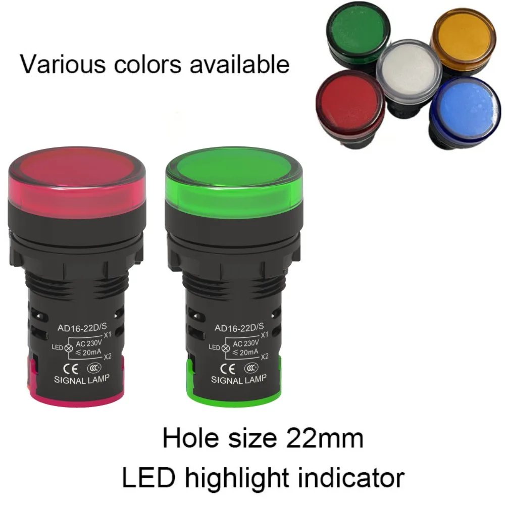 5-Pcs-22mm-12V-24V-220V-380V-AD16-22-Panel-Mount-High-Brightness-LED ...