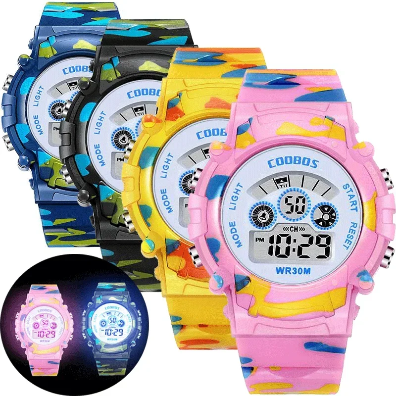Luminous-Camouflage-Kids-Watches-LED-Colorful-Flash-Digital-Alarm-for ...