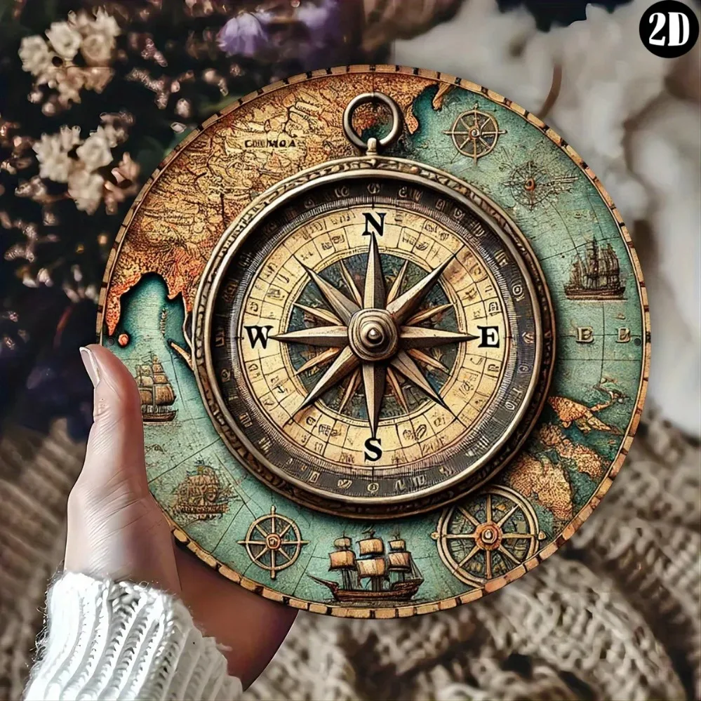 Quirky 2D Vintage Nautical Compass Sign - Unique Indoor/Outdoor Decor ...