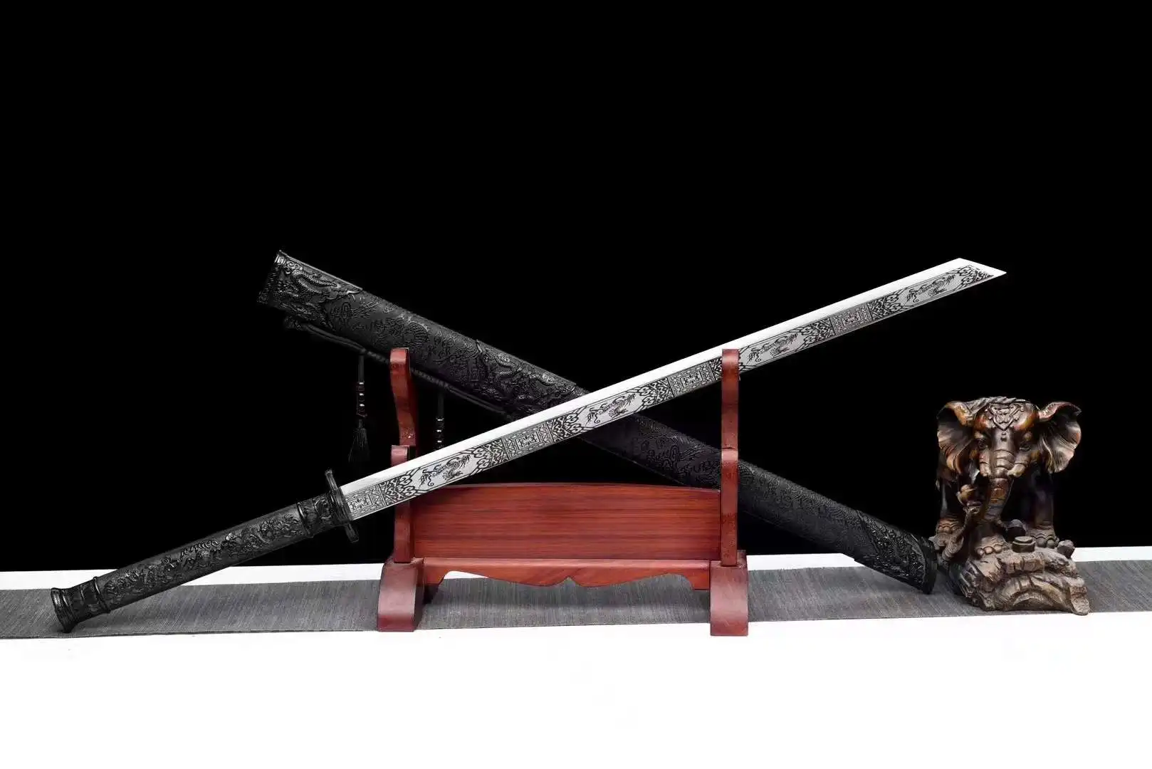 Handforged-Double-Dragon-Horizontal-Sword-High-Manganese-Steel-Pattern ...