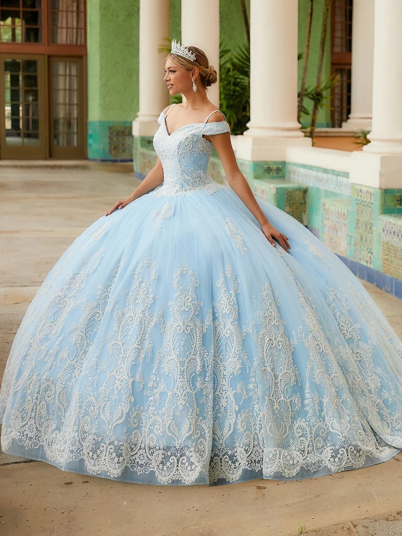 Baby Blue And Gold Quinceanera Dresses