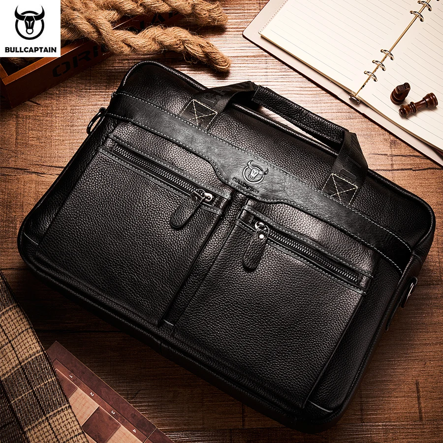 BULLCAPTAIN メンズ レザー ブリーフケース 15.5 インチのノートブック