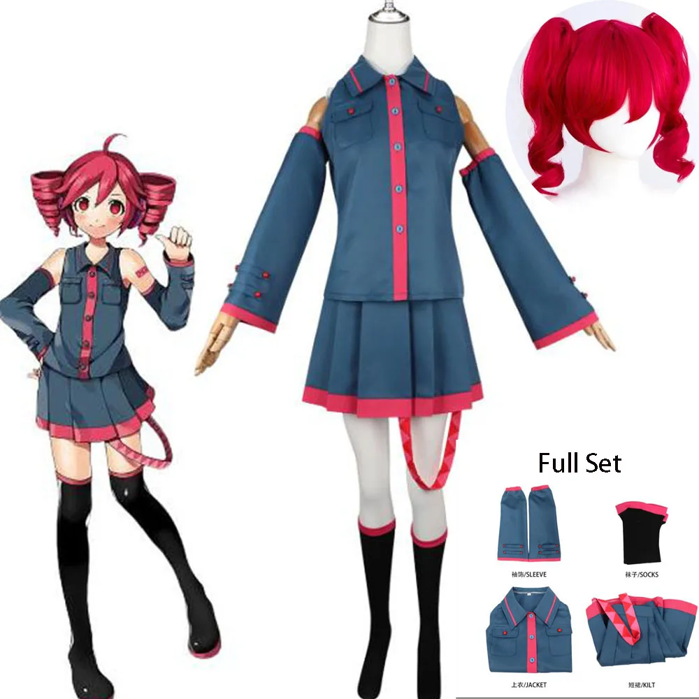 Anime Mikuu kasane Teto Cosplay Costume Women Men Grey Pink Dress ...