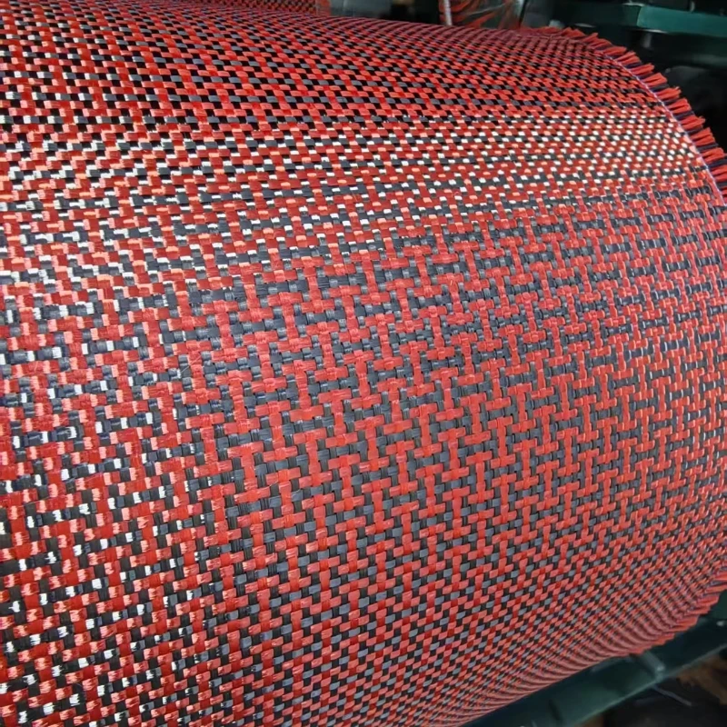 1100D /3K 210gsm Red Kevar & Carbon fibermixed Fabric Piain Hybrid ...