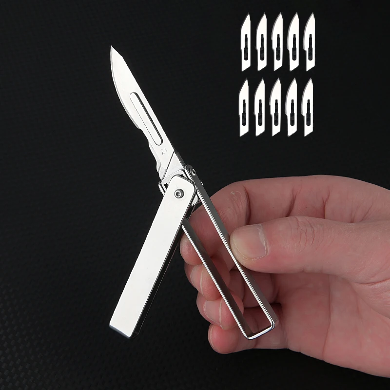 Stainless-Steel-Folding-Knife-with-10pcs-Replacement-Blades-Portable ...