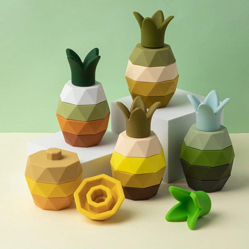 New-Kid-Montessory-Pineapple-Building-Blocks-Silicone-Stacking-Toy-Baby ...