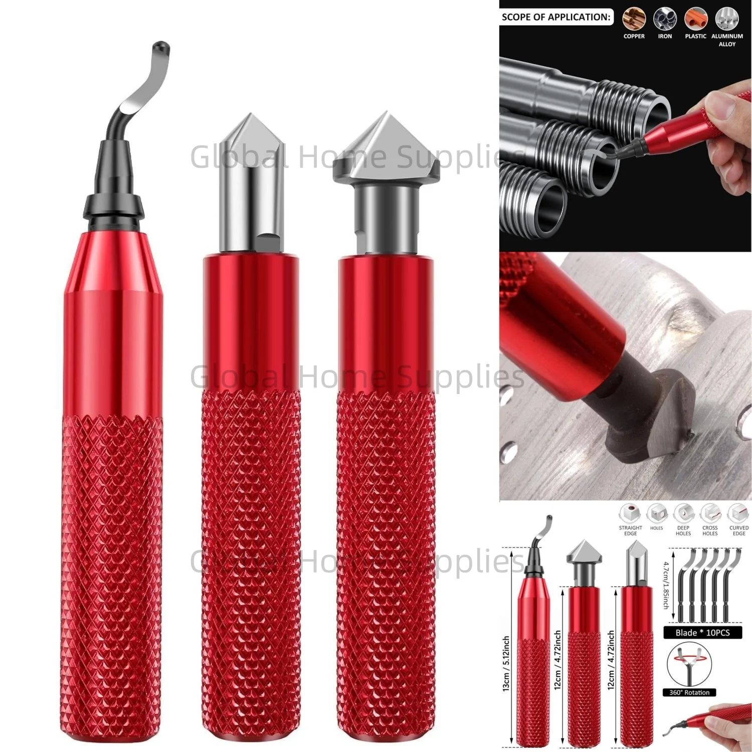 Deburring Tool Kit with Countersink Hand Reamers 10 Extra Blades Sturdy ...