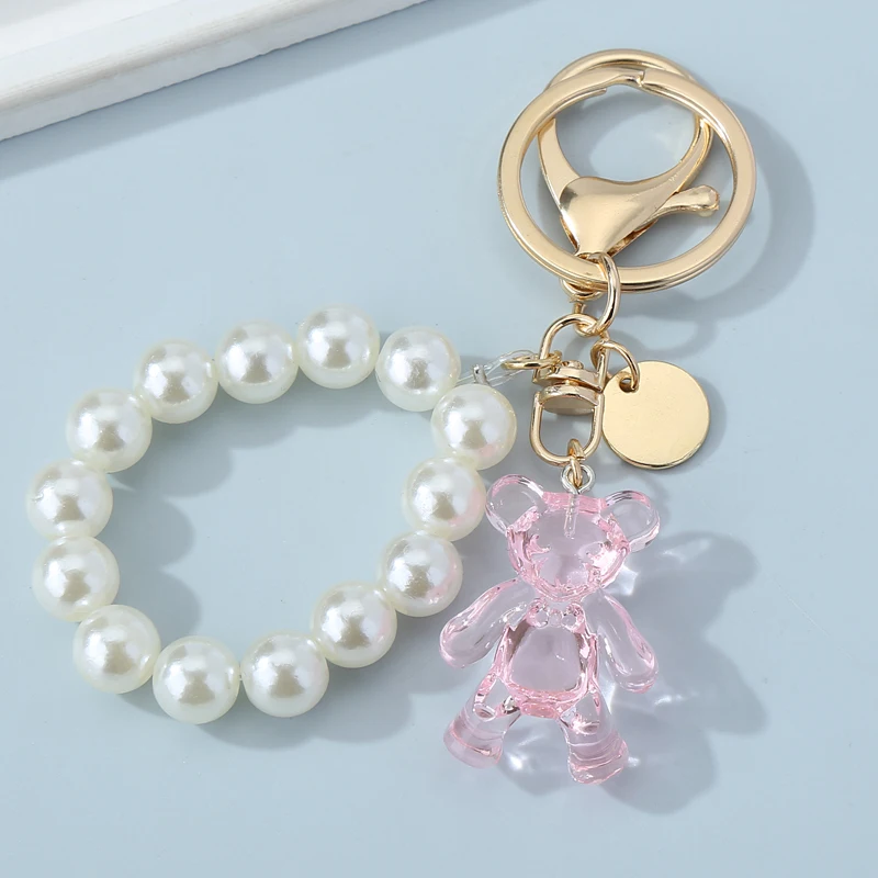 Cute Bear Pearl Ring Keychain Lovely Animal Beautiful Key Chains For ...